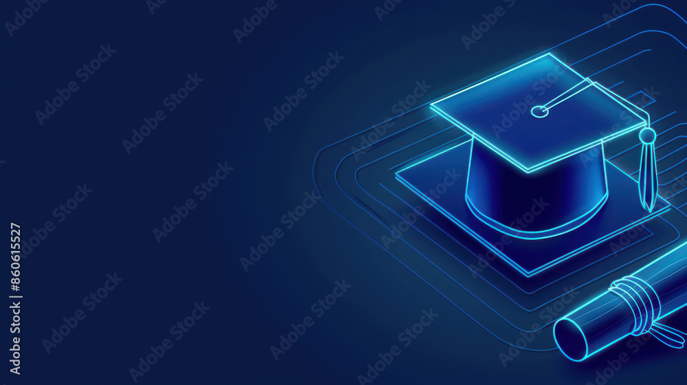 Digital illustration of a graduation cap and diploma symbolizing online ...