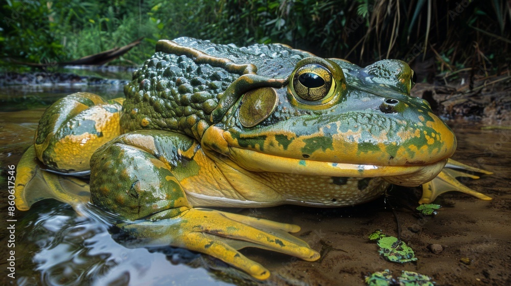 A vivid photograph showing a frog with colorful patterns and bumpy skin ...