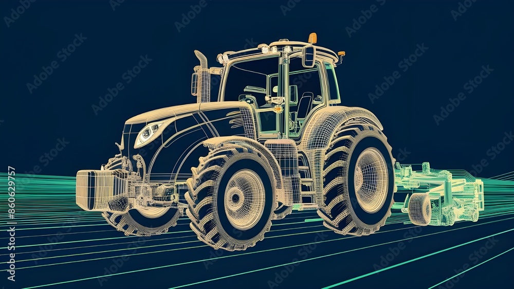 tractor with a trailer in the field in 3D vector illustration and ...