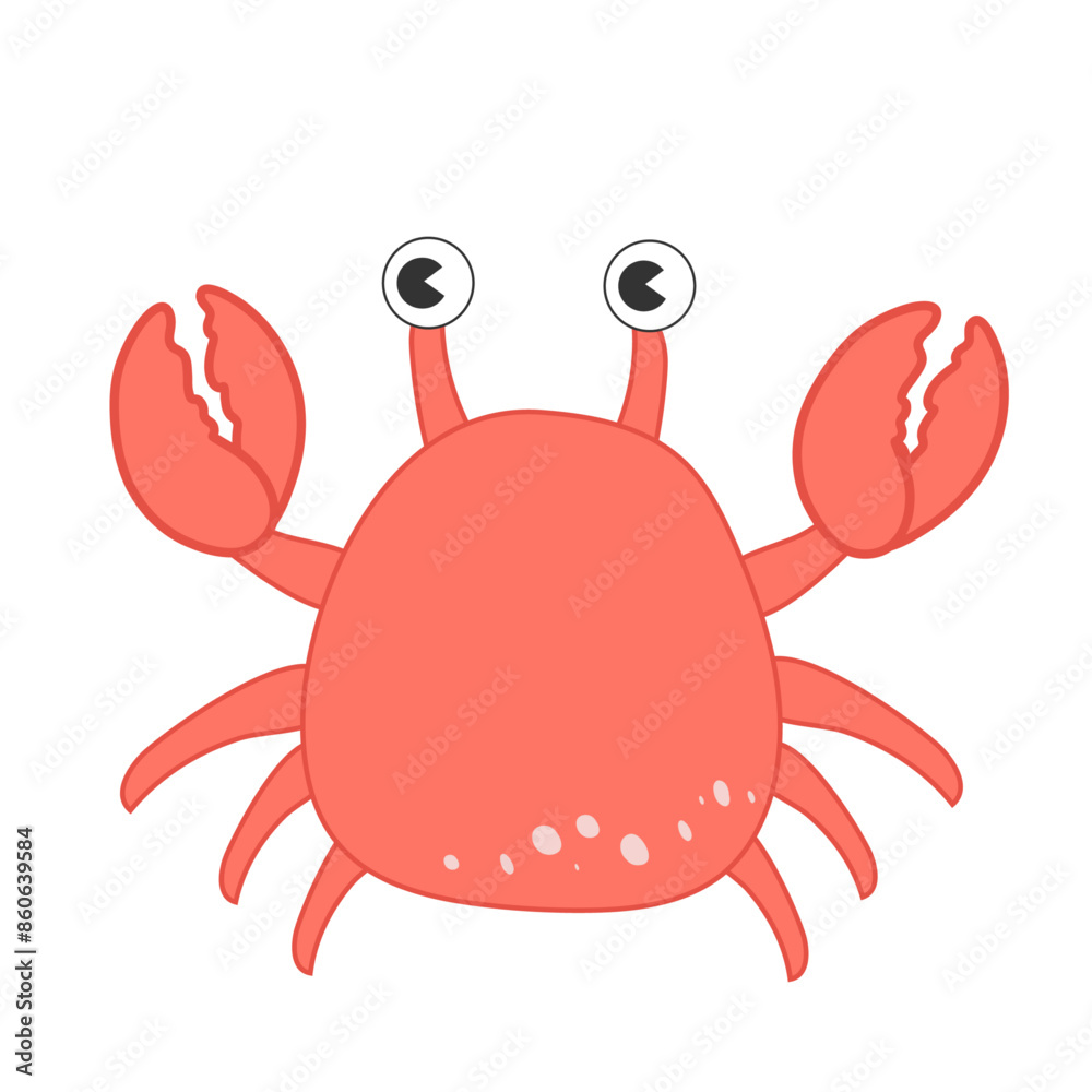 Sea animal Crab with hand drawn sea life elements. Cute marine crab ...