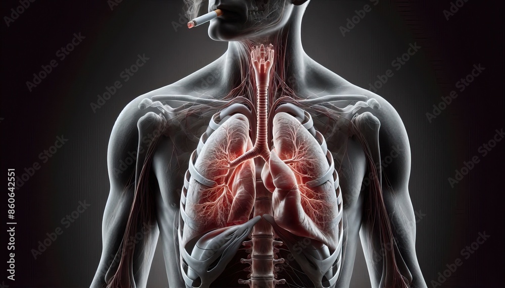 ภาพประกอบสต็อก Detailed close-up of human trachea with surrounding ...