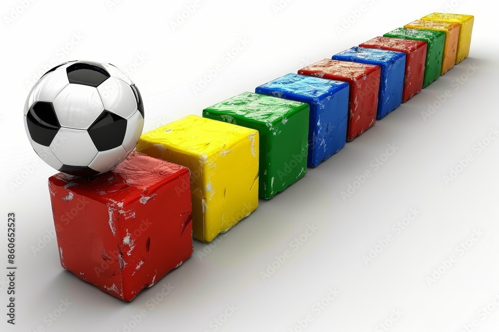 Colorful blocks with a soccer ball on top isolated on white background ...