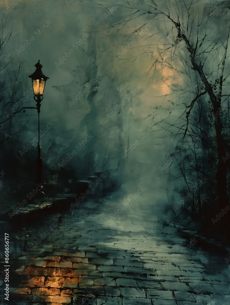 streetlight rainy night foggy sky stunning horror forest background ...