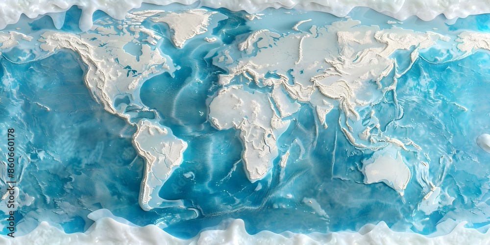 World map showing ocean currents and climate with ambient lighting ...