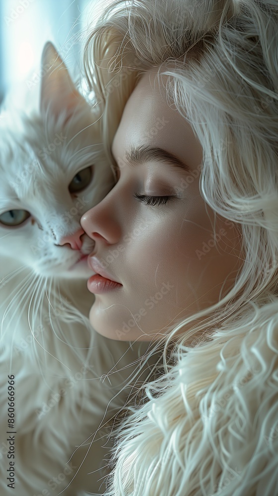 blond woman white kitty cat kitten arms bone structure top model plush ...