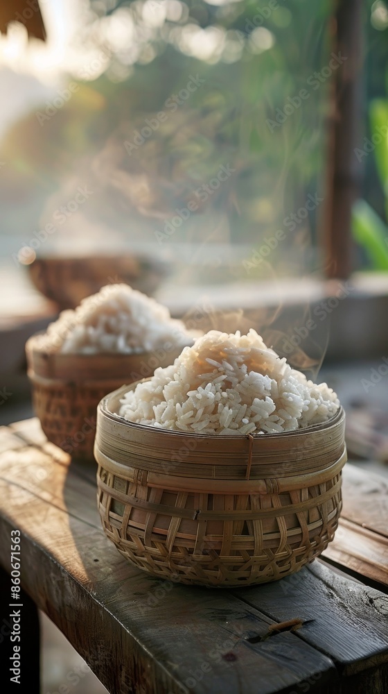 Authentic Thai Cuisine: Sticky Rice in Bamboo Container with Warm ...
