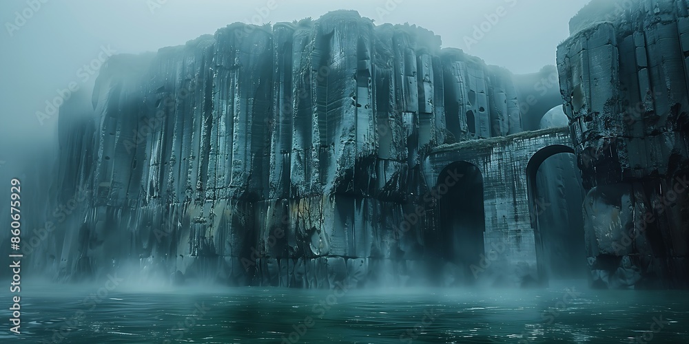 large waterfall middle lake krypton stone walls pillars unnerving orc ...