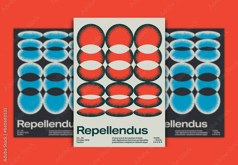 Vintage Poster Layout Design with Stipple Geometric Forms Stock ...