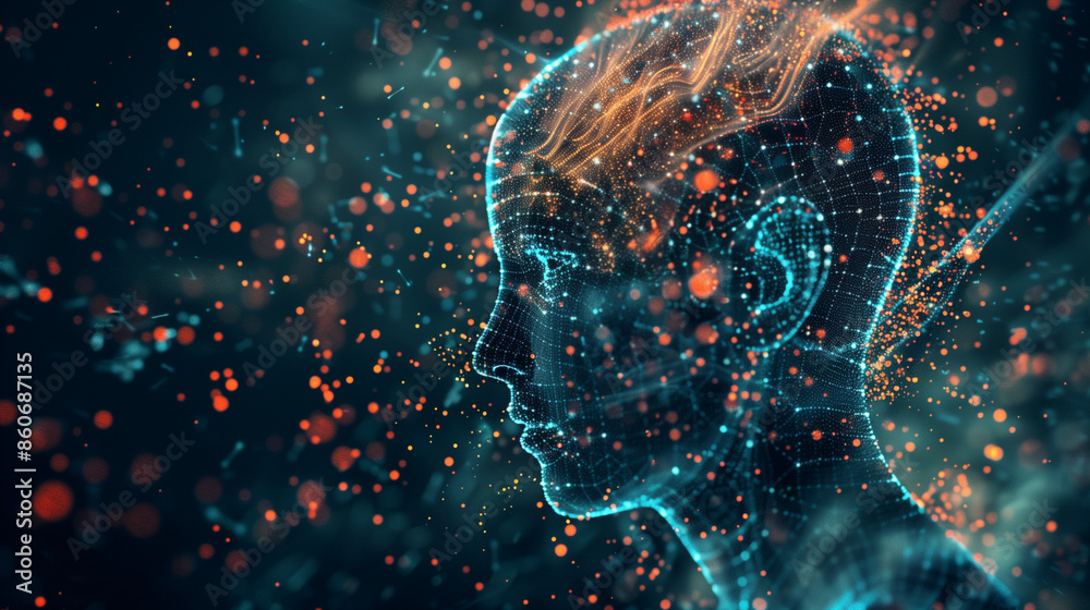 detailed visualization of artificial intelligence in a human-like form ...