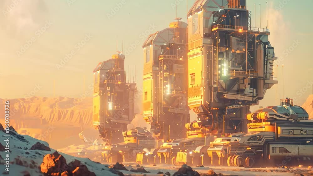 An advanced automated mining rig operating in a futuristic sci-fi ...