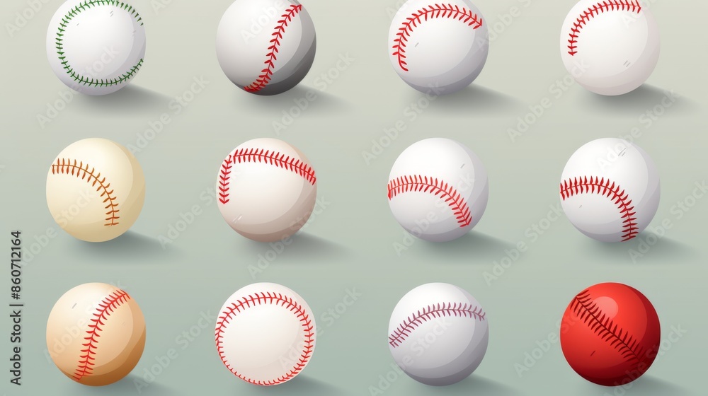 An illustration depicting a mix of baseballs, each with diverse details ...