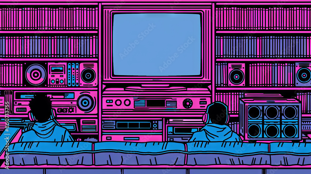 Interior of a 1990s living room featuring a CRT TV, VHS player, large ...