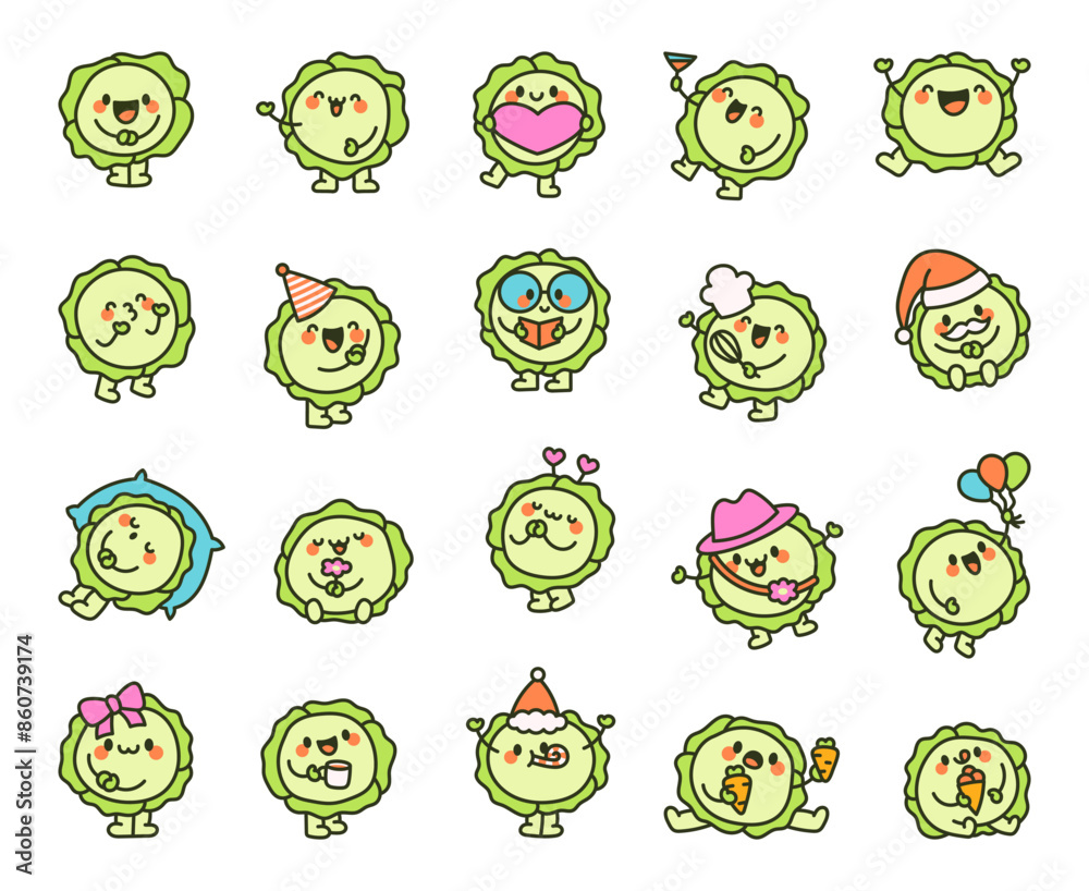 Cute cabbage character. Funny cartoon food. Hand drawn style. Vector ...