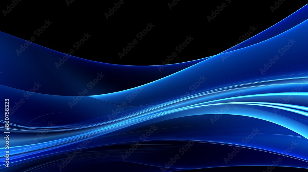 Abstract blue light wave background with dynamic flowing lines and dark ...