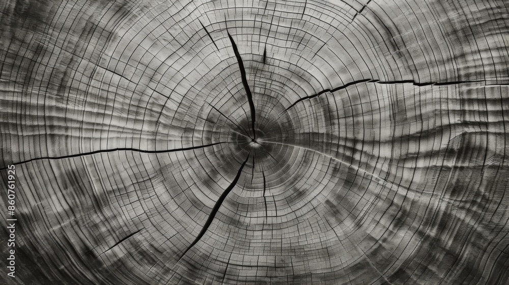 This image displays a detailed cross-section of a tree trunk exhibiting ...