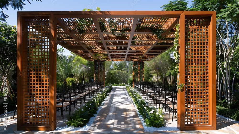 contemporary wedding venue with an elegant wooden lattice that creates ...