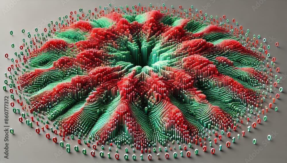 A wide, high-resolution 3D image created using binary code to represent ...