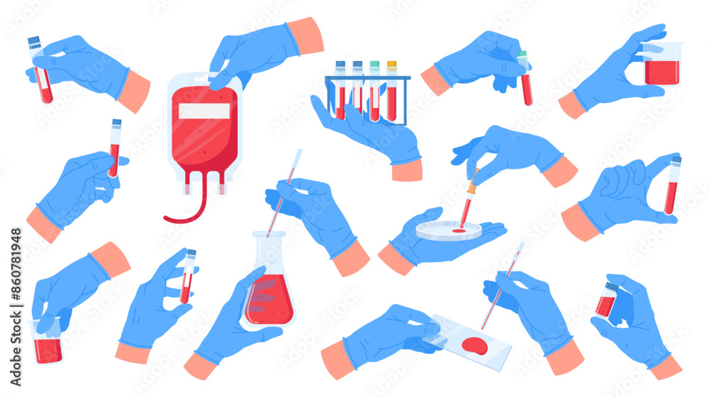 Doctors hands with blood test tubes. Medical or lab worker hands ...