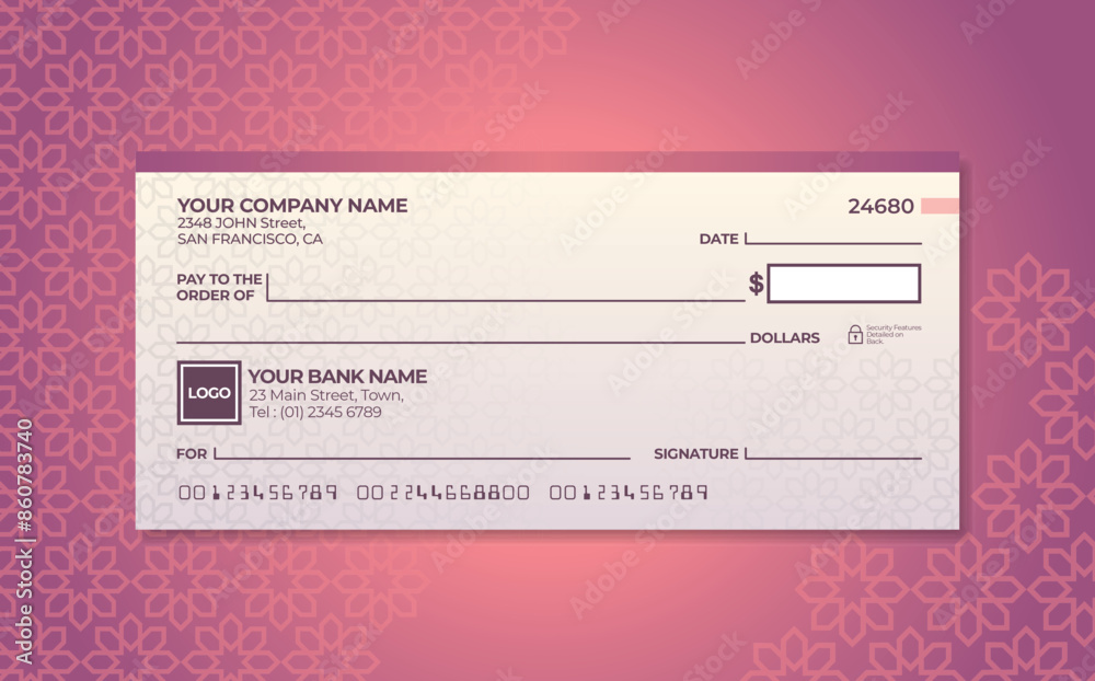 Blank bank check. Checkbook cheque template. Checkbook cheque template ...