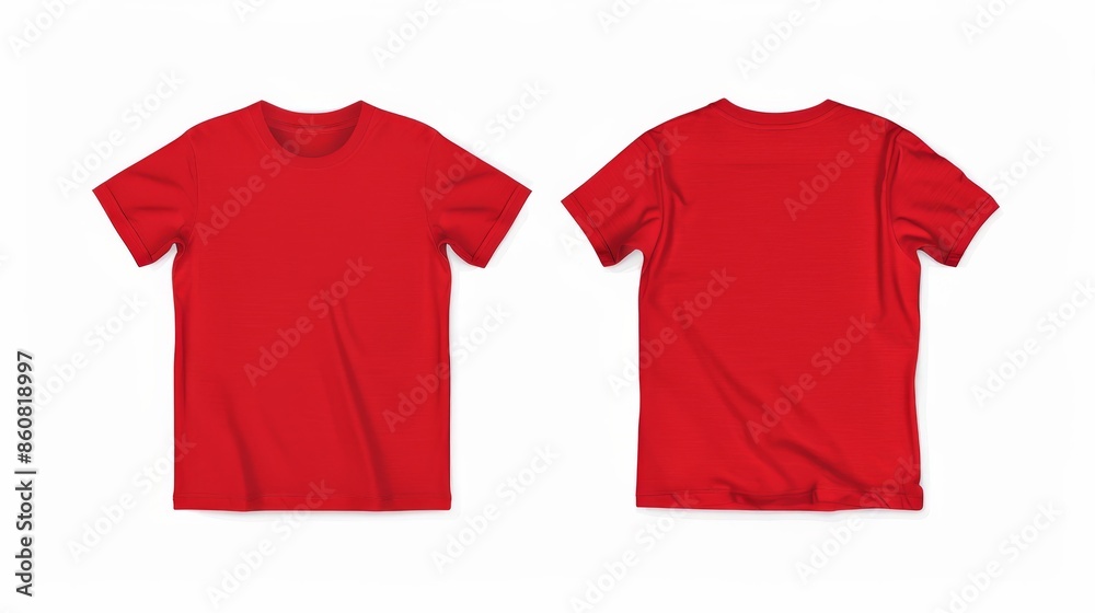 Red kids t-shirt mock up, front and back view, isolated. Plain red ...