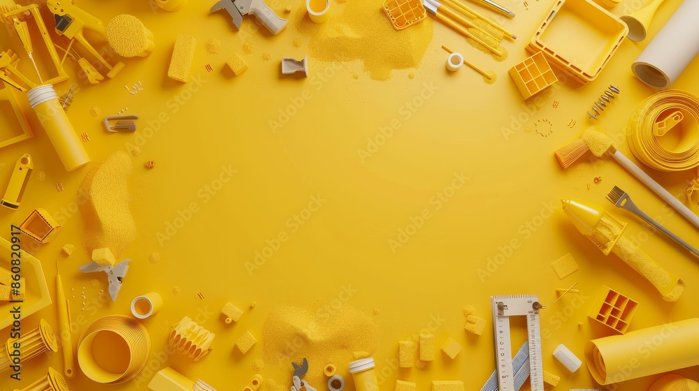 yellow background surround an empty space on-the floor bunch of ...