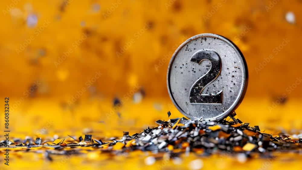 Silver medal with number two for 2nd place laurel wreath on festive ...