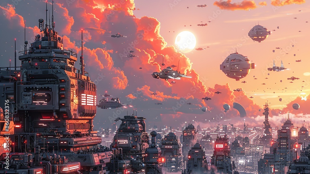 Robot Invasion: A high-tech city under siege by a swarm of robots, with ...