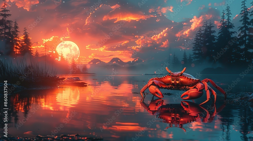 Witness the enchanting dance of chromatic reflections on a moonlit lake ...