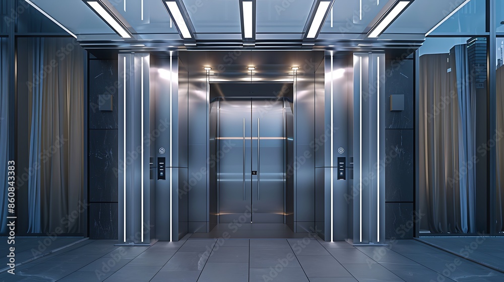 door in metallic silver, set within a high-tech entry with biometric ...