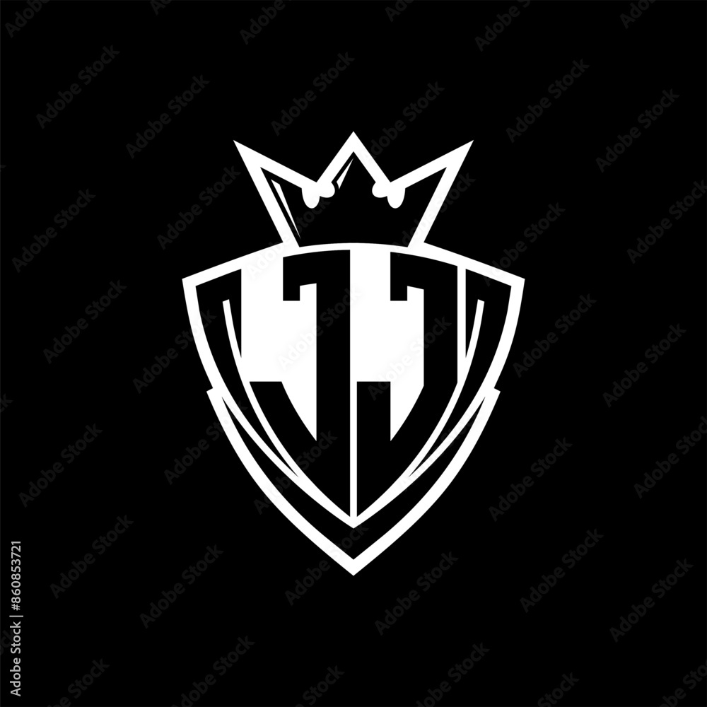 JJ Letter logo with sharp triangle shield shape with crown inside white ...