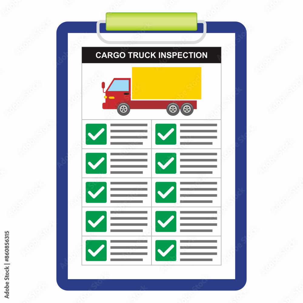 Vector illustration of cargo truck safety inspection checklist document ...