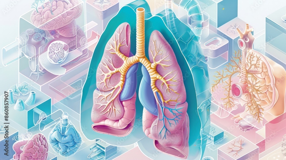 the process of human respiratory system, showing lung function, gas ...