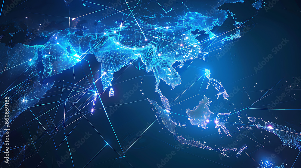 Global Digital Network Map of Asia Stock Illustration | Adobe Stock