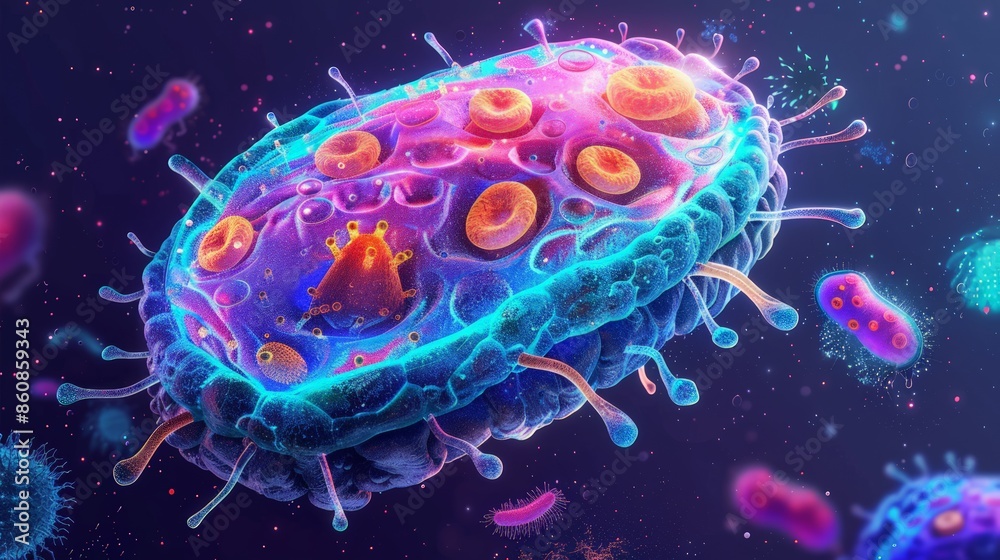 the structure of a bacterial cell, showing cell wall, plasma membrane ...