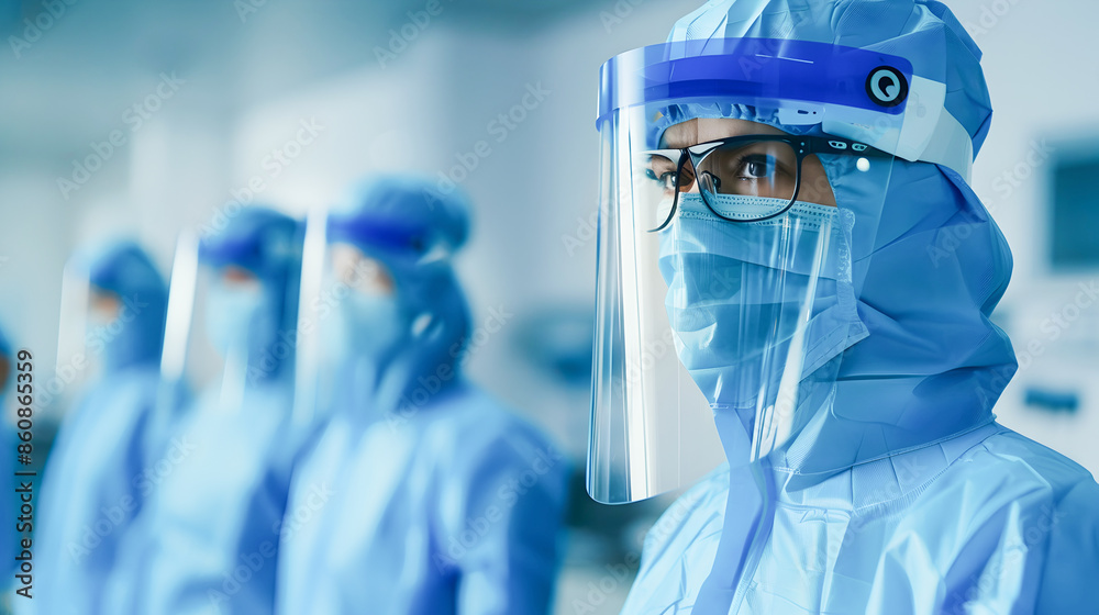 Group of Medical Professionals Wearing Blue Protective Equipment and ...