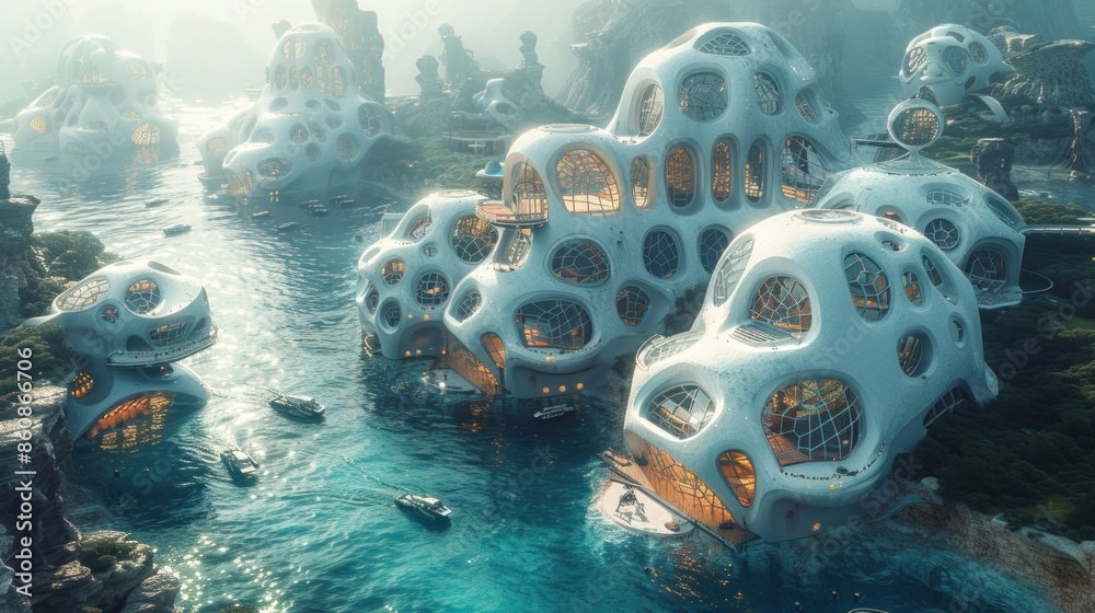 Zoom out to reveal a sprawling arcology rising from the ocean depths ...