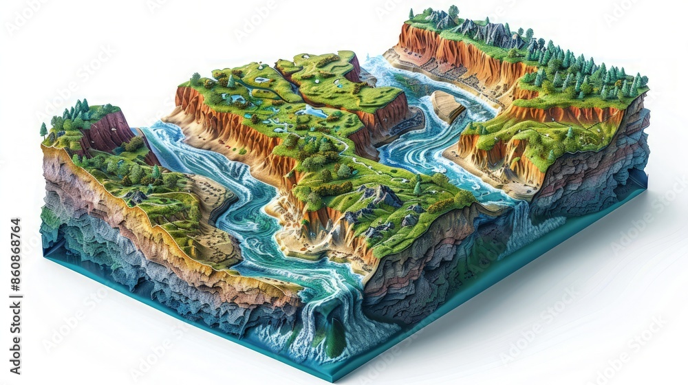 the process of river deltas, showing sediment deposition, distributary ...
