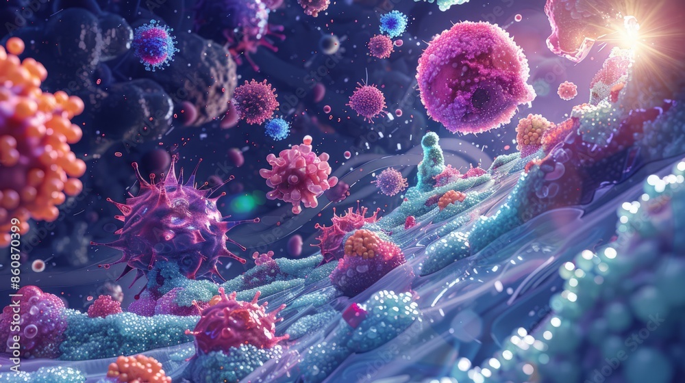 the process of human immune response, showing antigen presentation, T ...