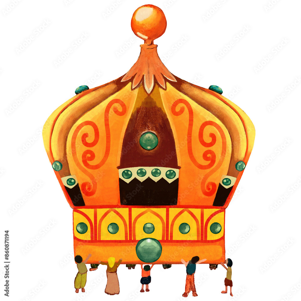 Illustration of people carrying a king's crown. Together, choose the ...