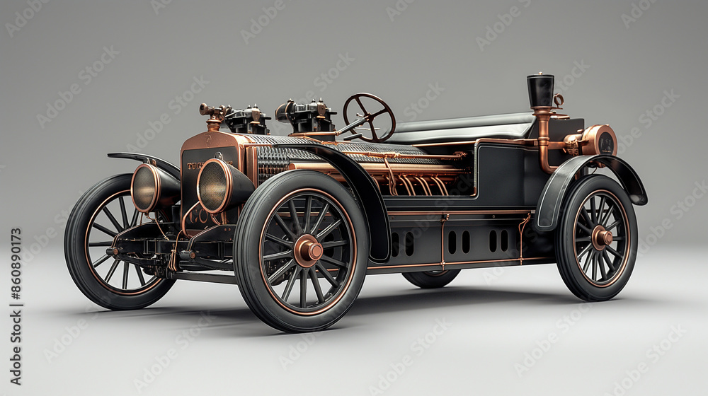 Steam powered car, antique, vintage style car with large wheels ...