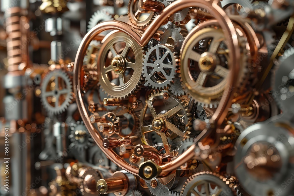 intricate mechanical clockwork heart with gears pistons and steam ...