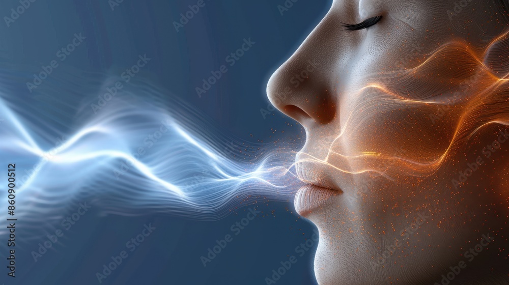 Sense of Smell: A close-up of a human nose with abstract wave patterns ...