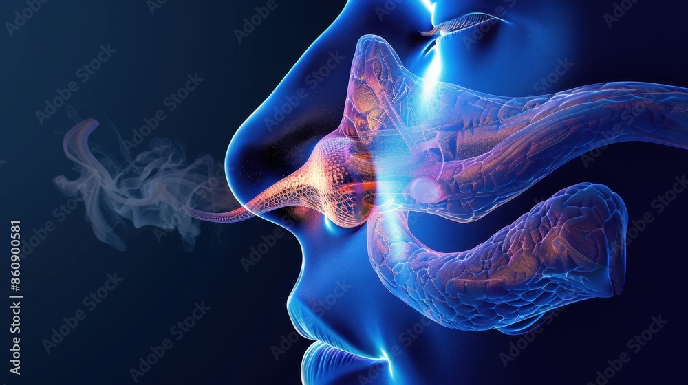A detailed illustration showing the internal structure of the human ...