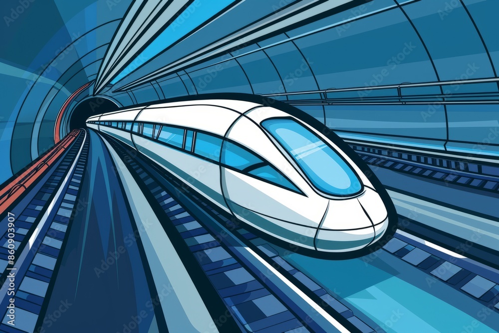 Cartoon cute doodles of a futuristic hyperloop train speeding through a ...