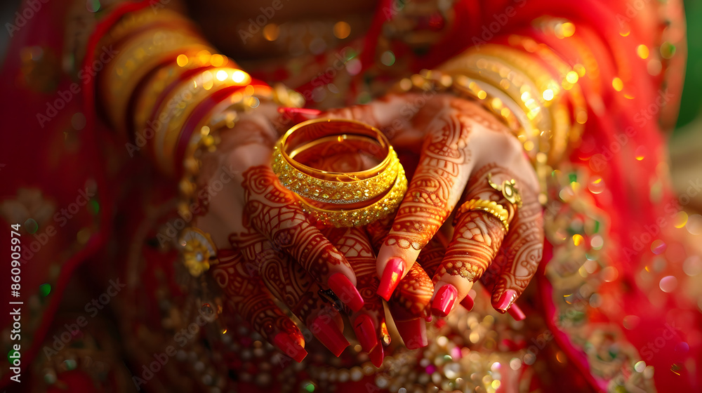 Pakistani Brides Showing Her Mehndi And Wedding Ring And Beautiful gold ...