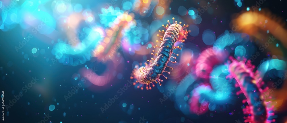 Colorful Abstract Representation Of Microscopic Cells Under A High Resolution Microscope