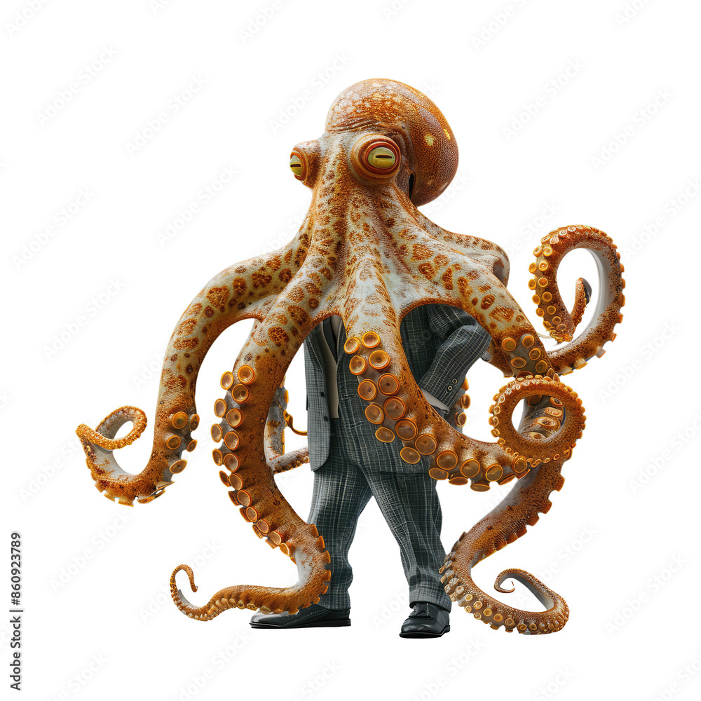 animal crossing of anthropomorphic Octopus as businessman, full body ...