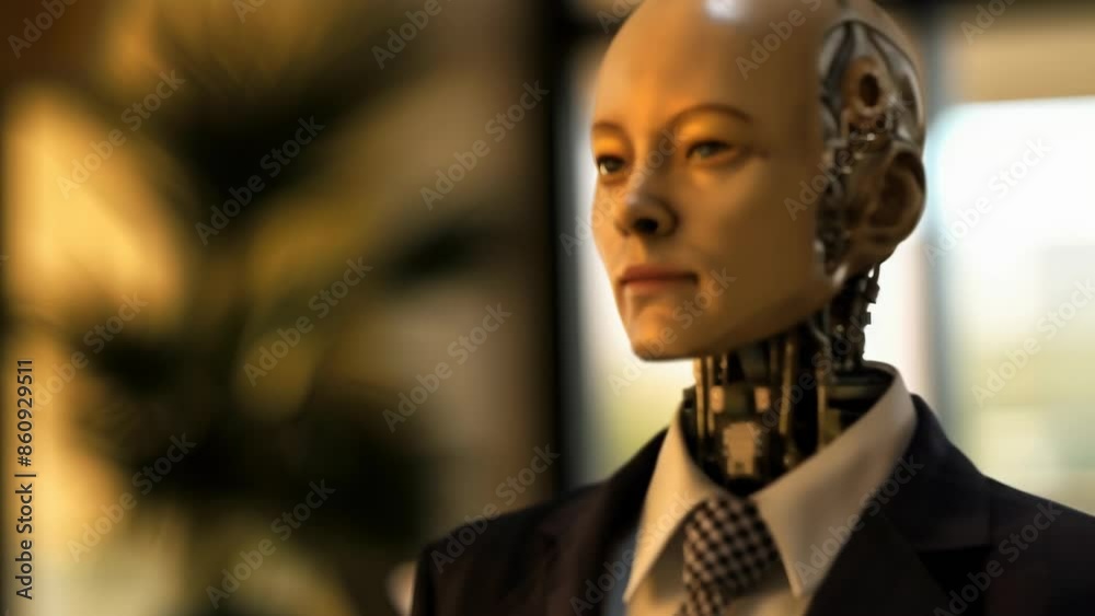 Profile view of a sophisticated android in business attire. Exposed ...