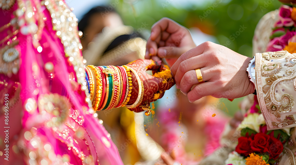 Stock photo of Indian bride and groom wearing beautiful colorful ...