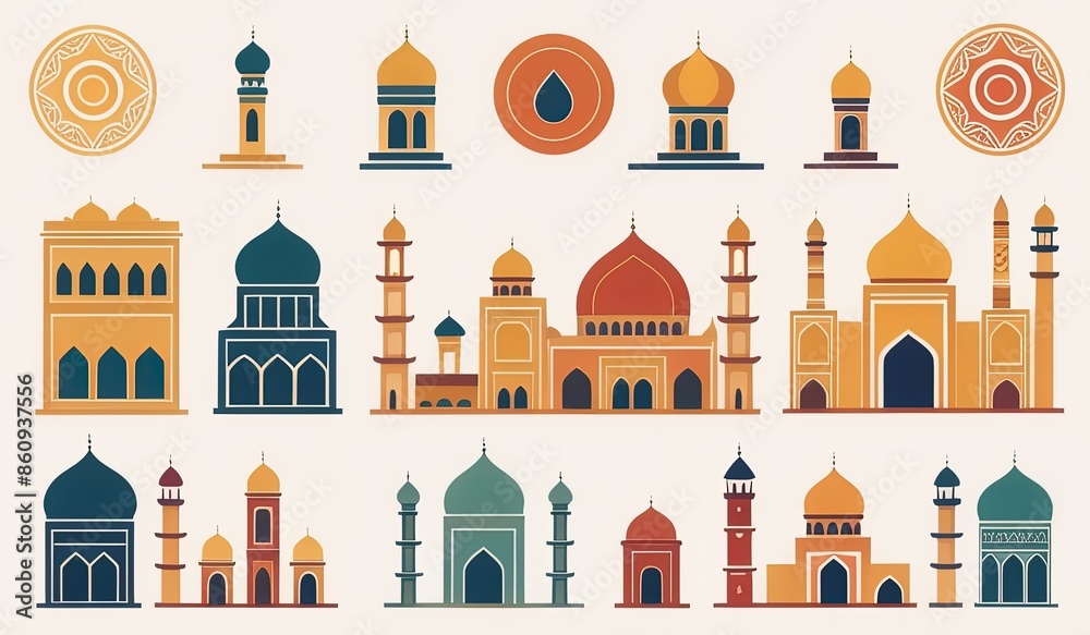 mosque red icon. symbol. ornament. element. minaret. illustration of a ...